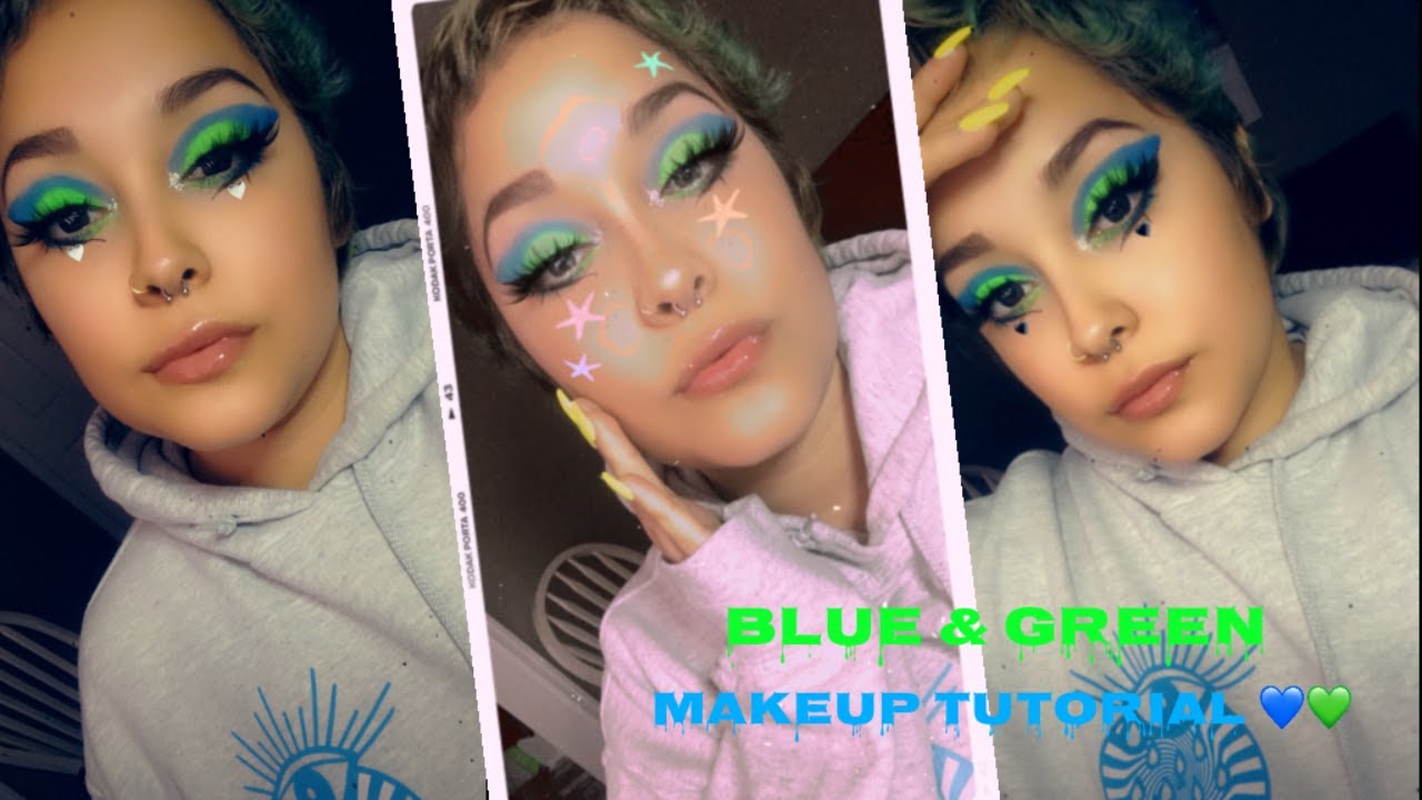 Blue & Neon Green makeup look - YouTube