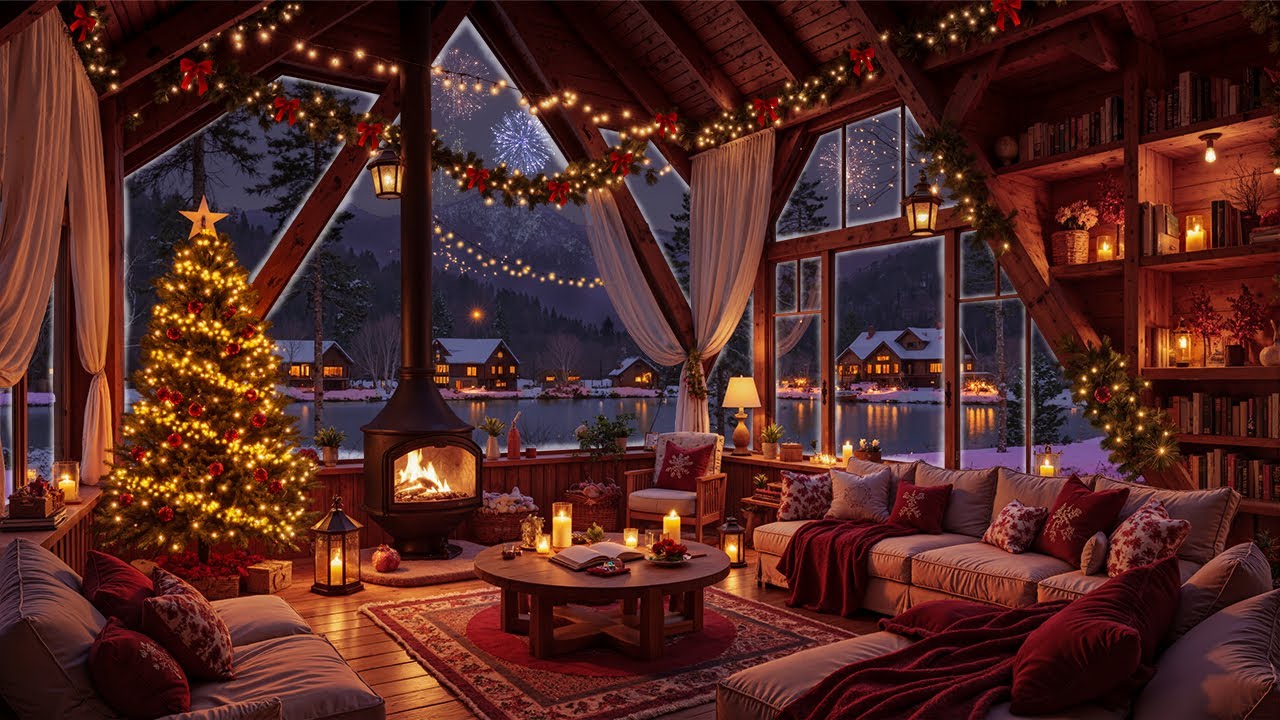 Cozy New Year’s Eve Cabin Ambience 🎆 Crackling Fireside, Slow Snowfall ...