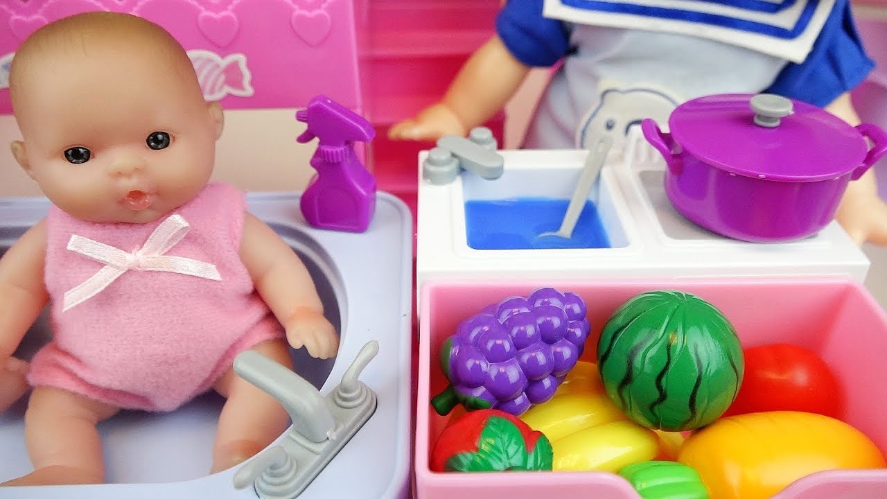 Baby doli house kitchen and bath Baby Doll toys play - YouTube