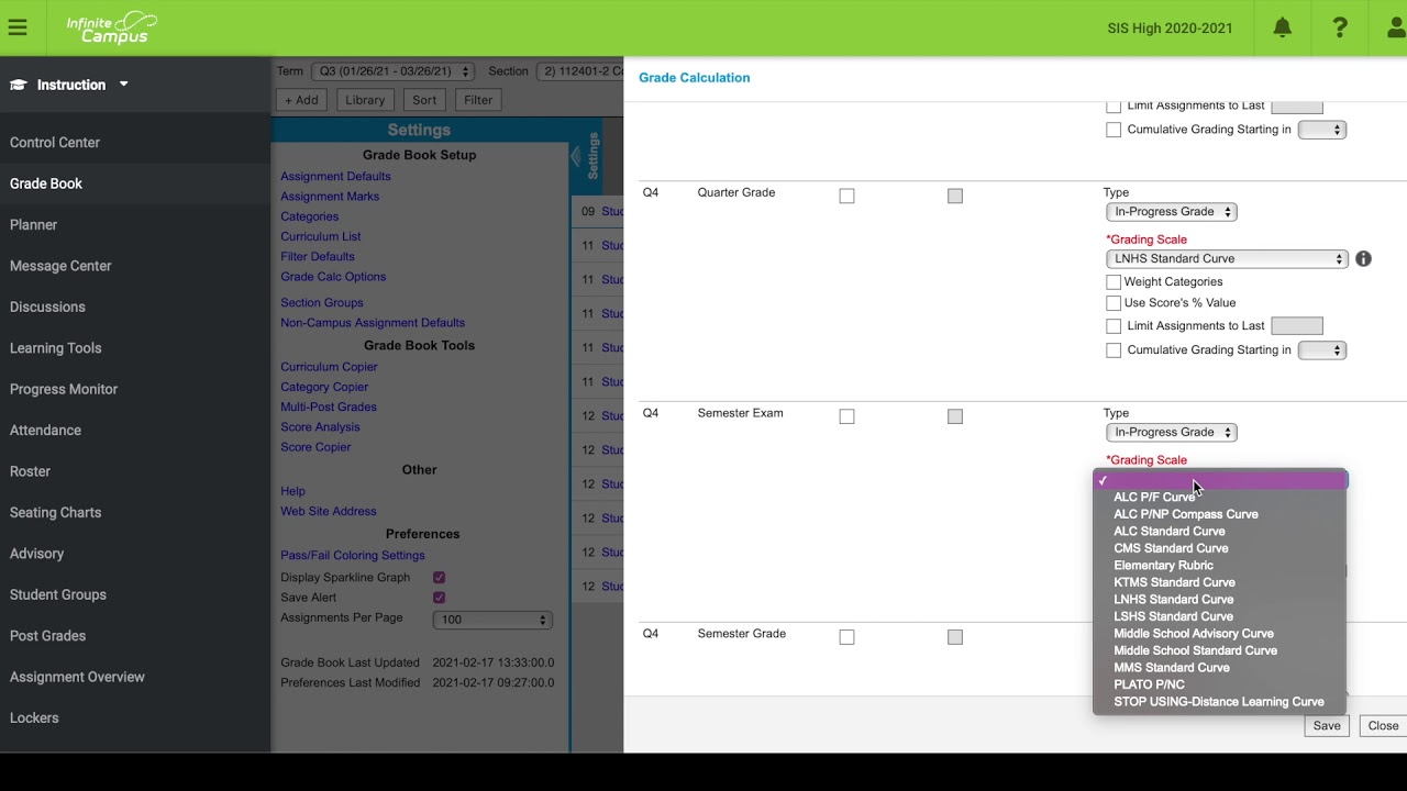 Infinite Campus: Grade Calc Options (Cumulative) - YouTube