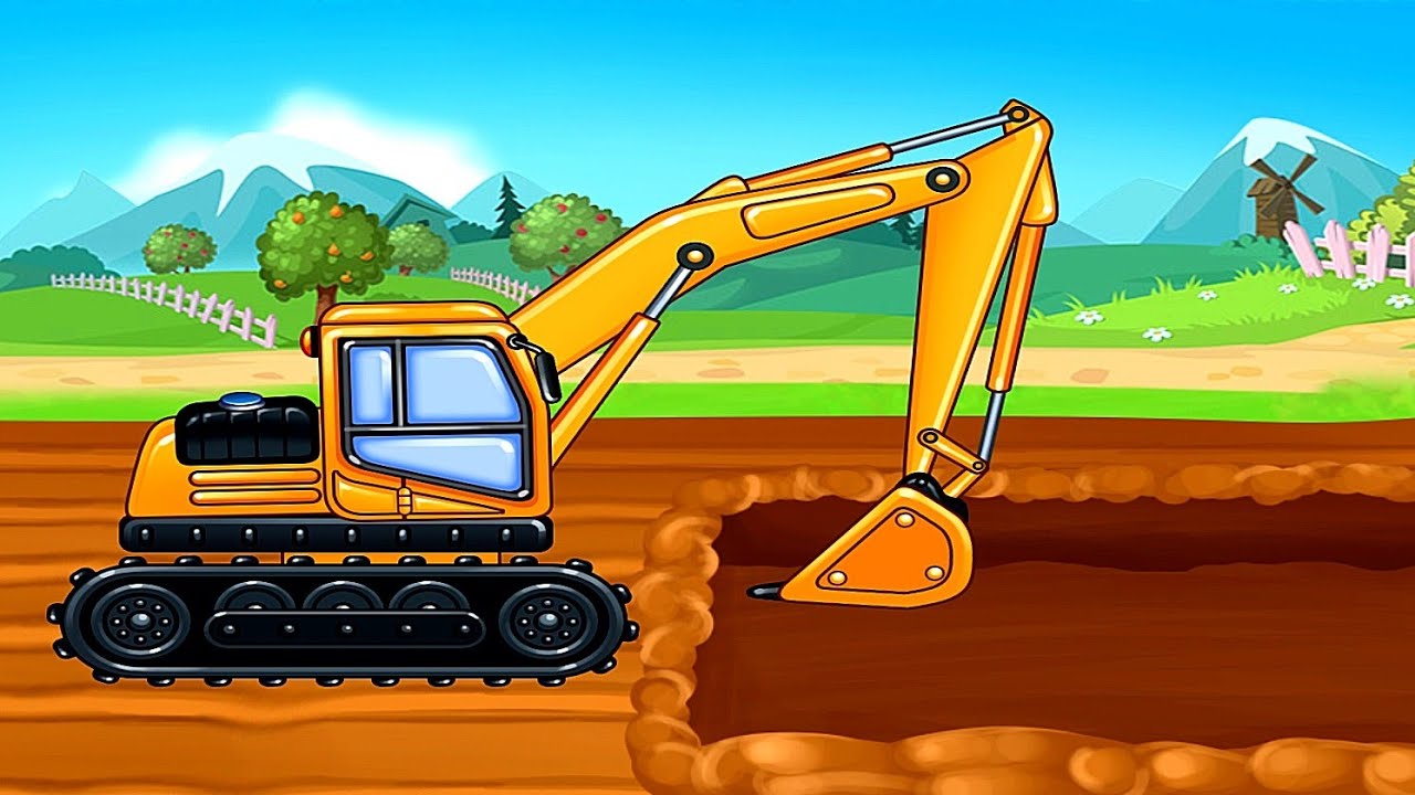 Excavator Driller & Cutter Trucks for Kids/house construction/ animated ...