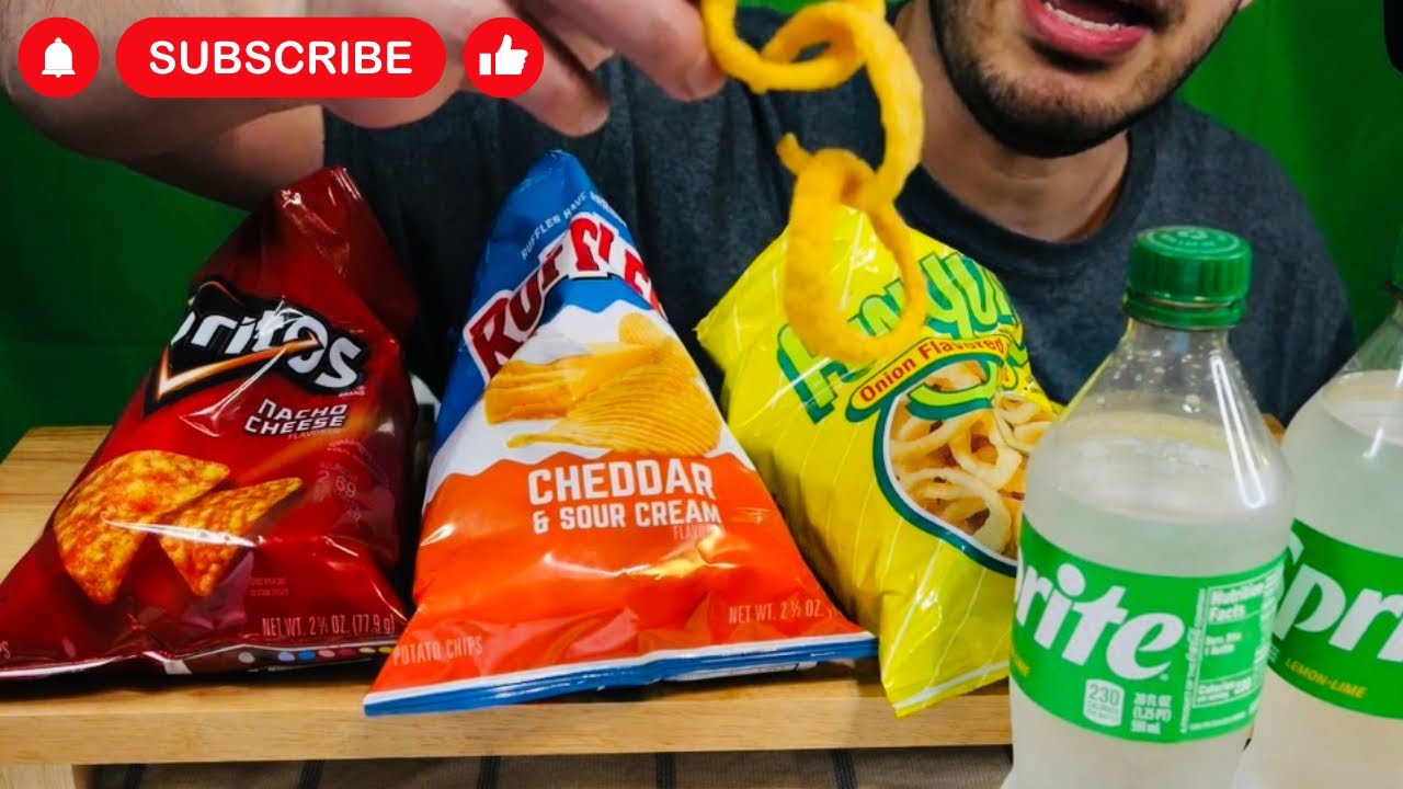 ASMR Chips and Sprite | Doritos, Ruffles, Funions! - YouTube