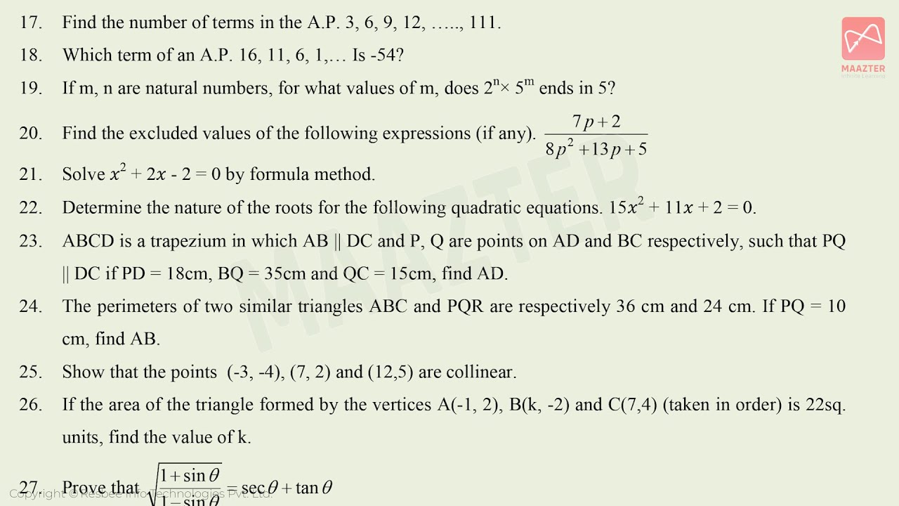 10th Std Mathematics | Quarterly Exam Model question paper 2024 ...