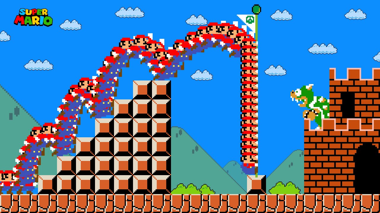 King Rabbit: Can 100 Mario at once trying to beat Super Mario Bros ...