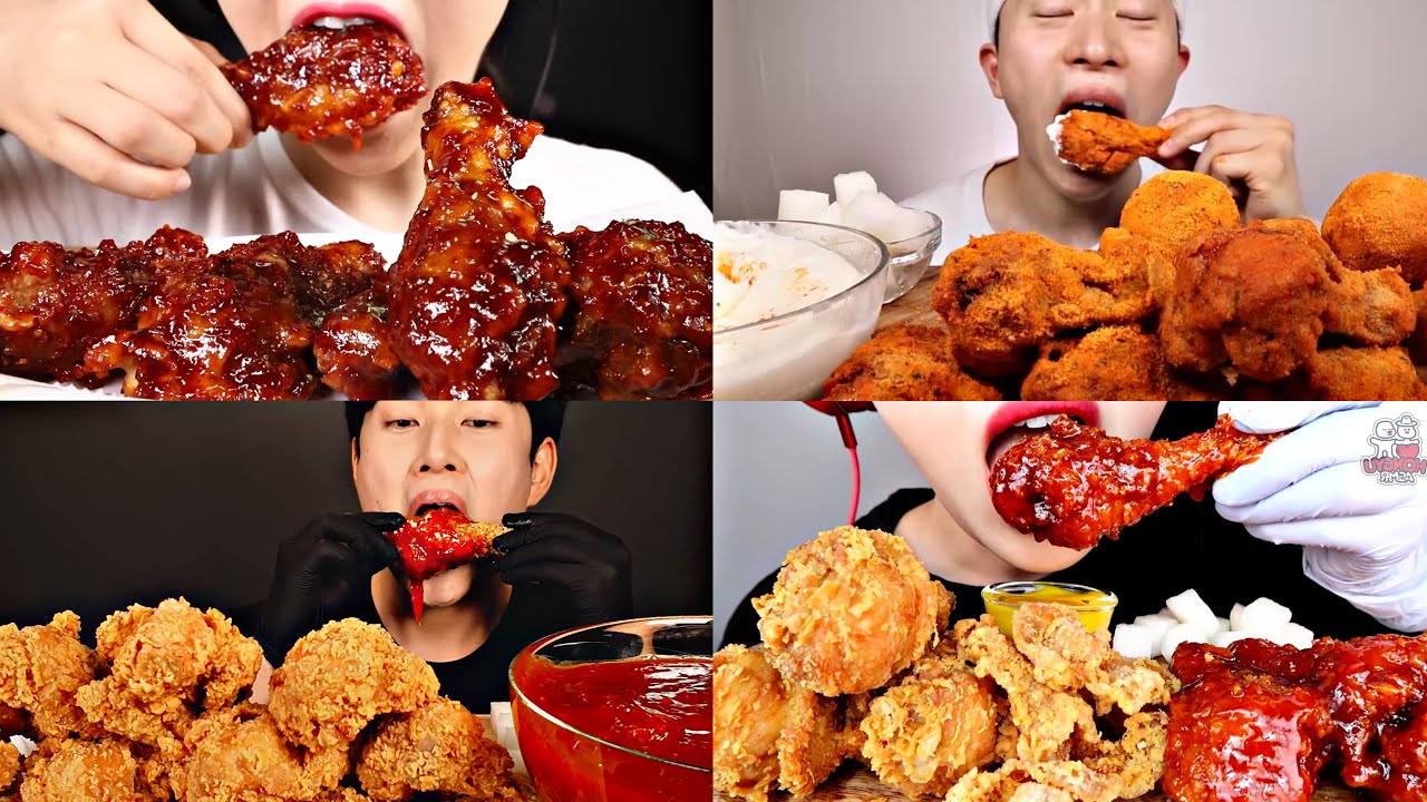 Korean Fried Chicken Mukbang *compilation* FRIED CHICKEN ASMR - YouTube