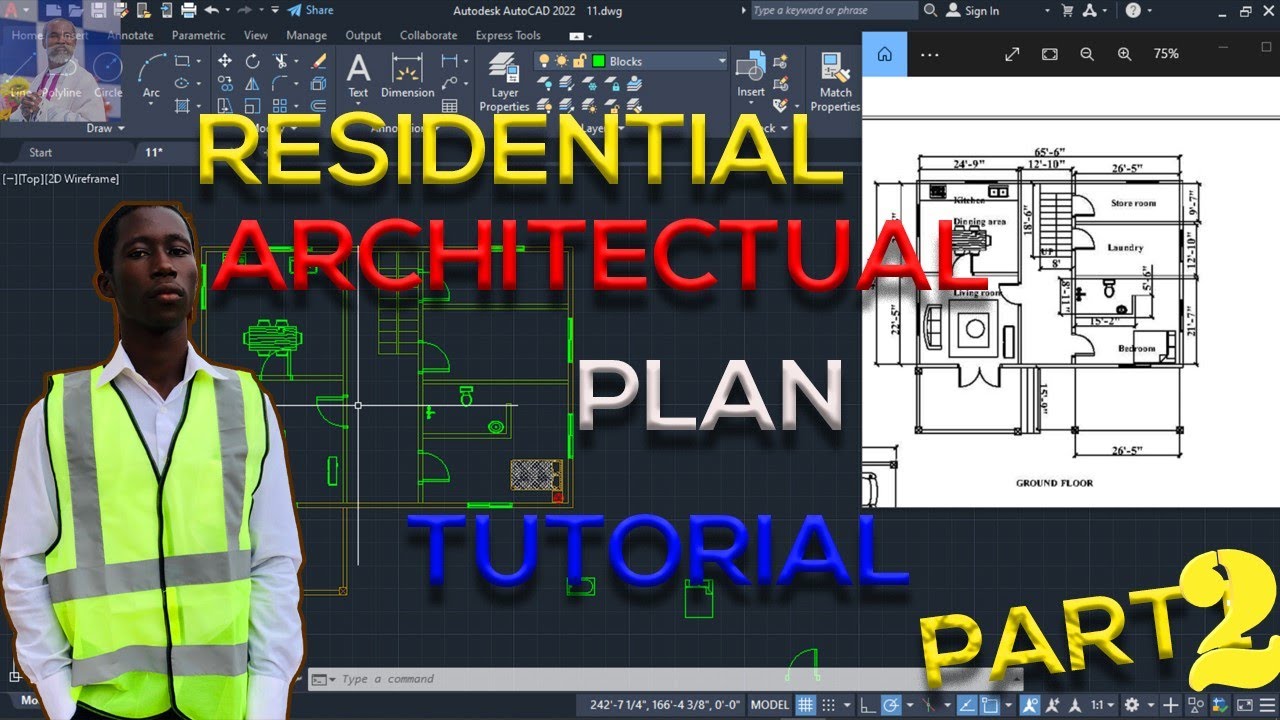 Residential House Plan Tutorial in Autocad Autodesk. Part 2... - YouTube
