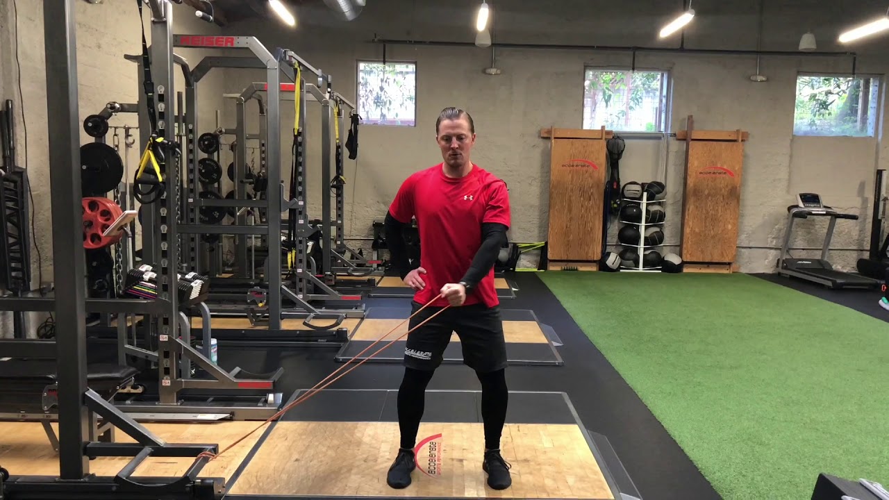 Parallel Stance Side Facing Band Resisted 1 Arm Crossover Reverse Fly ...
