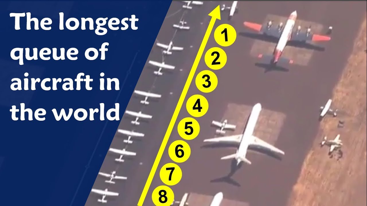 The longest queue of aircrafts in the world - YouTube