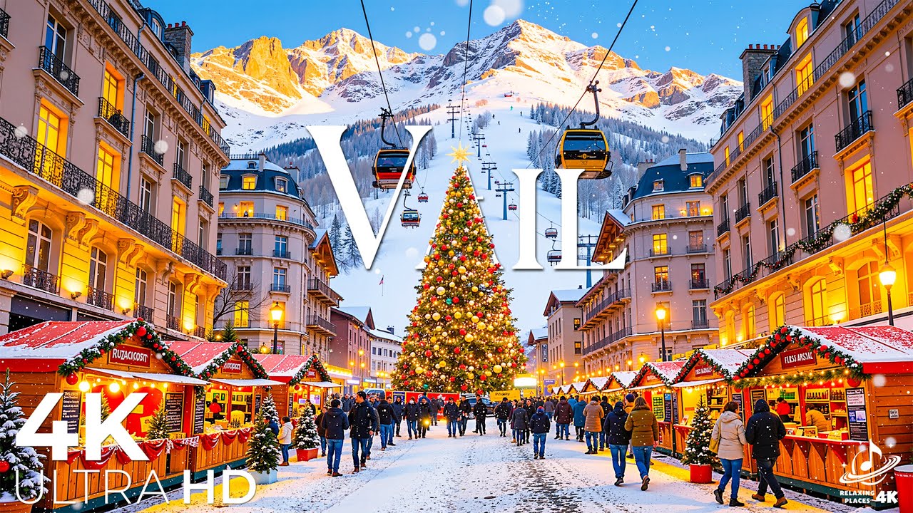 Christmas in Vail 4K 🎄 Snowy Alpine Village, Cozy Lights & Magical ...
