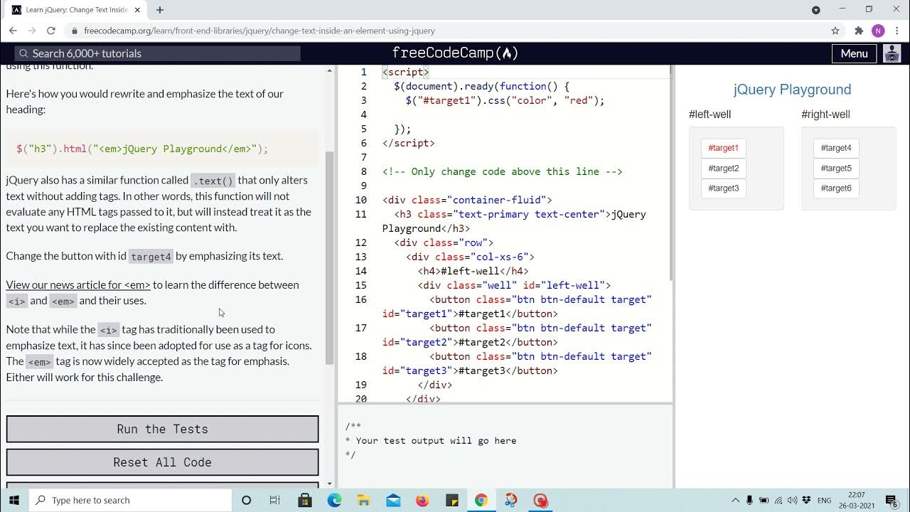 Exercise 10 - change text inside an element using jquery - freecodecamp - YouTube