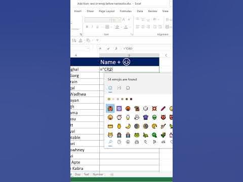 How to add emojis 👑🔥 and text before names in excel | Adding emojis in ...