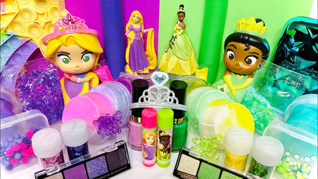 Disney Princess Slime with Rapunzel and Tiana! Satisyfing mixing with ...