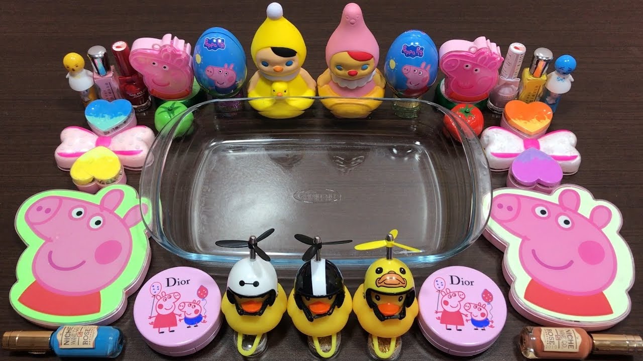 SPECIAL SERIES PEPPA PIG SLIME | Mixing Makeup and Beads into Clear ...