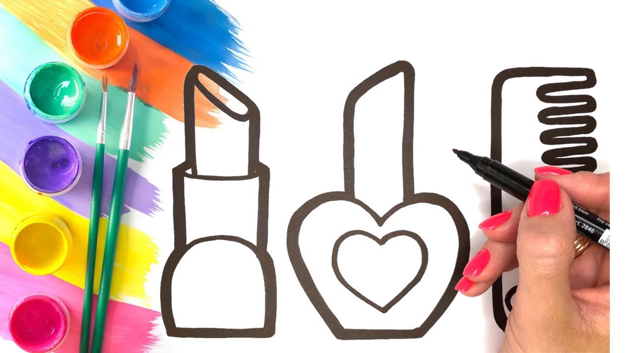 Drawing Coloring Makeup 💄 Lipstick / Menggambar Mewarnai Makeup 💄 ...