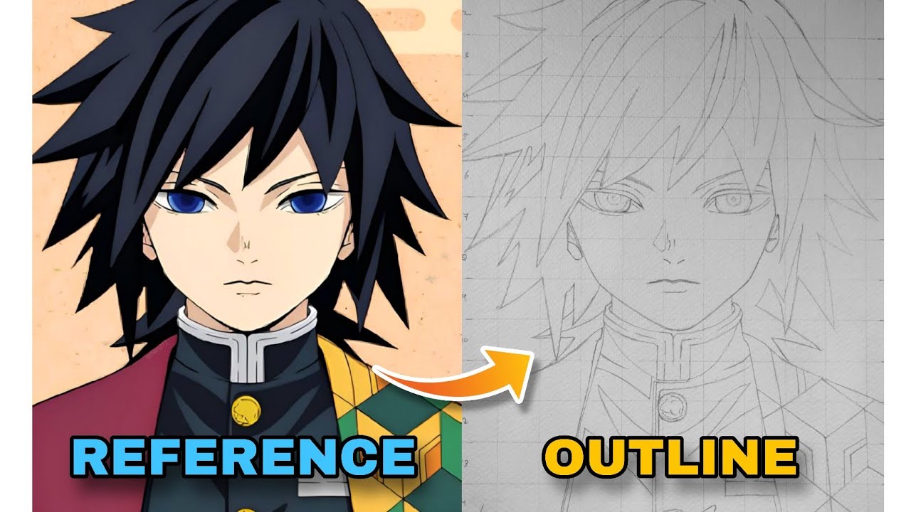 How to draw Giyu Tomioka | Easy Outline Tutorial | Anime Drawing - YouTube
