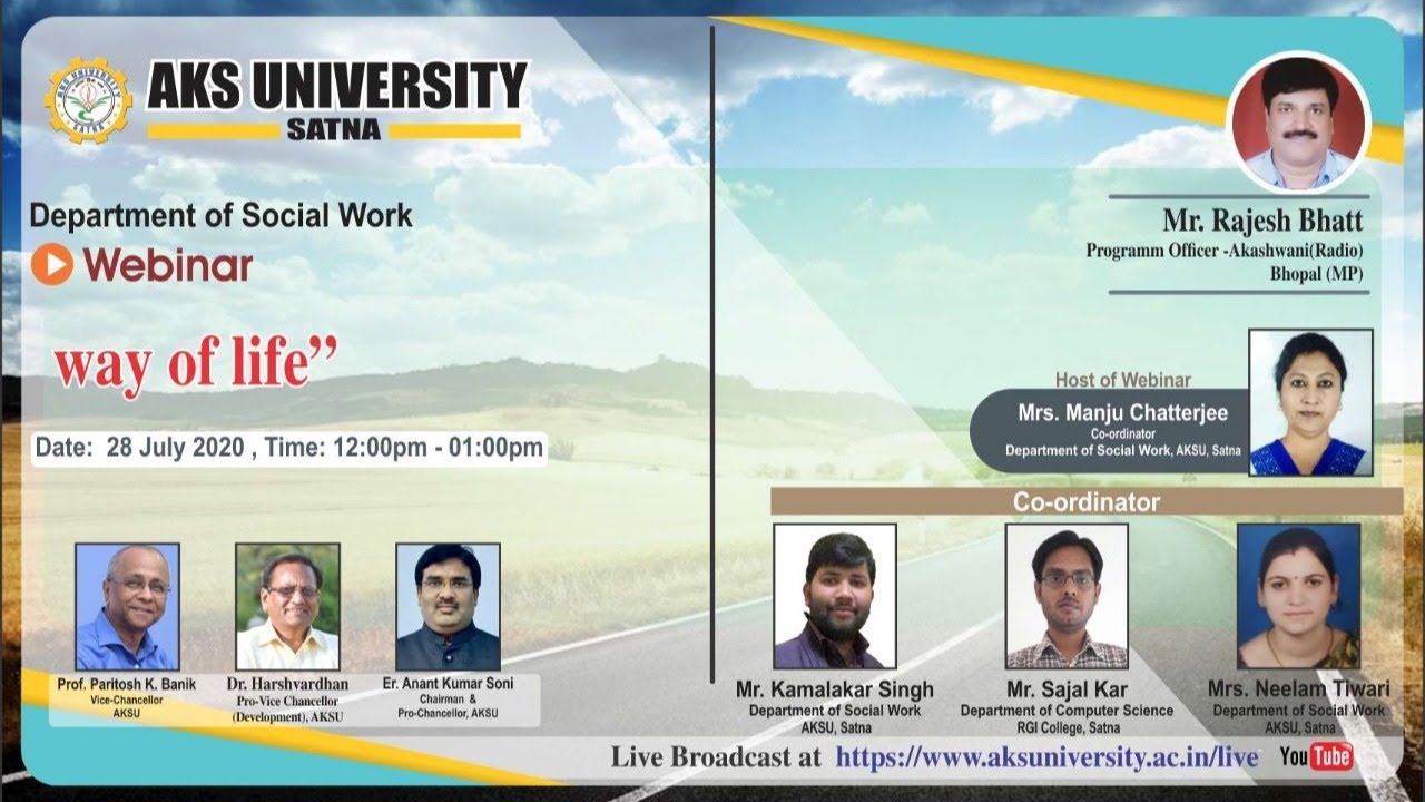 National Webinar on "Way of Life" | AKS University, Satna M.P. - YouTube