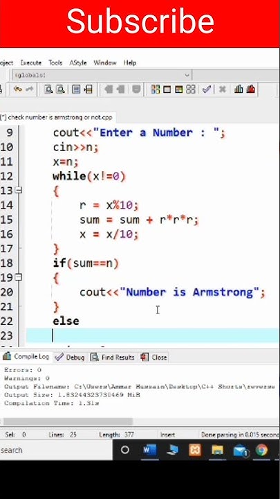 77 Program To Check Armstrong Number In C C Programming Shorts Whileloop Loops Youtube