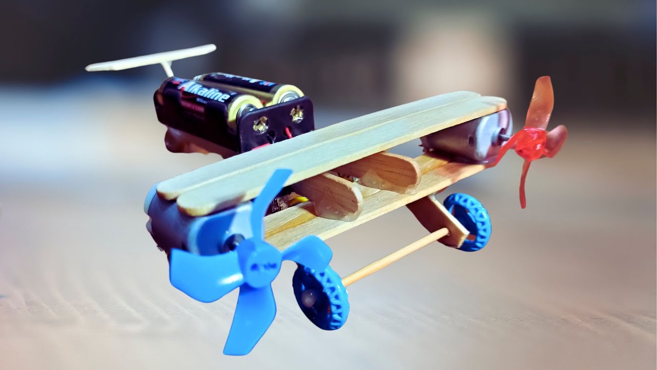 How to make a airplane out of popsicle sticks | Homemade electric ...