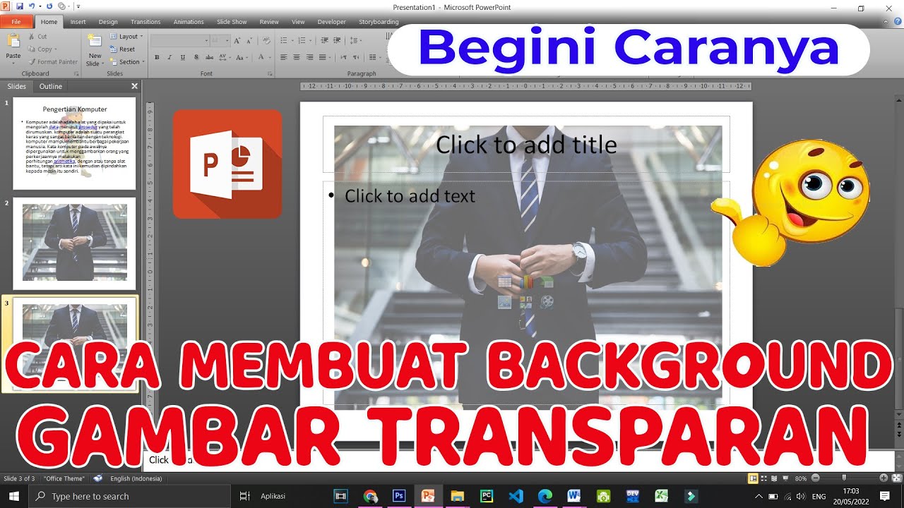 cara membuat background gambar transparan di power point - YouTube