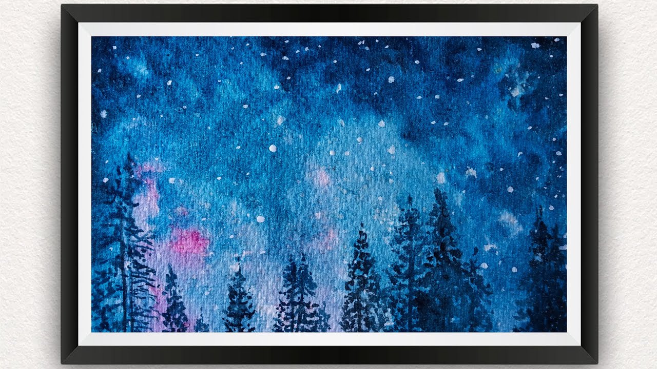 Watercolor Night Sky Painting Stars In Galaxy, Easy Starry Night Sky ...