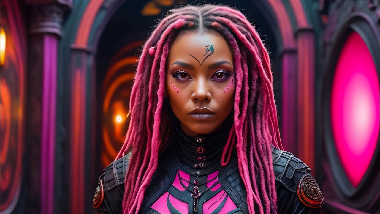 Alien aux dreadlocks rouges, perdue dans un monde coloré et ...