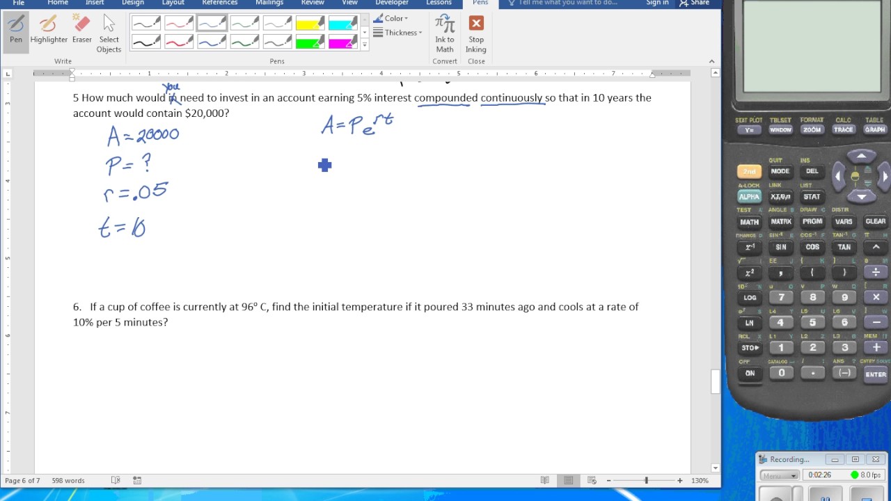 Solve Continuously Compounded Interest Find Initial Amount #5 - YouTube