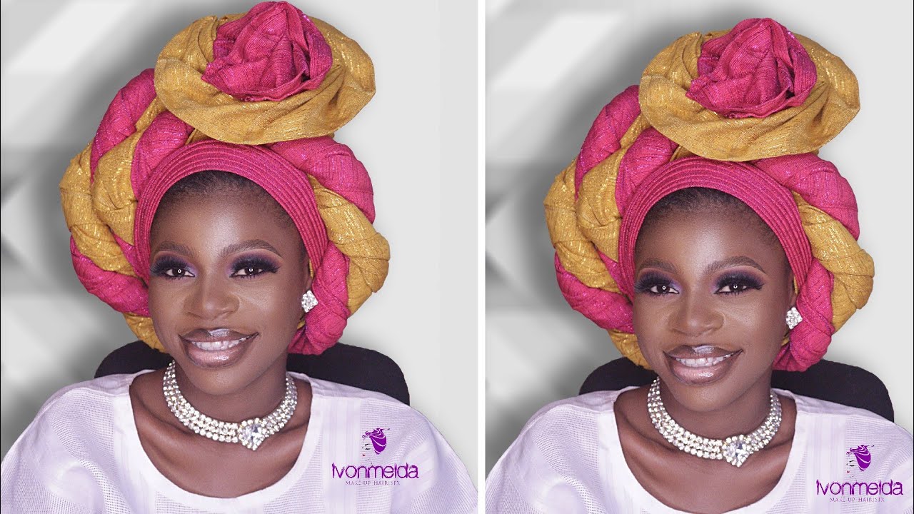 How To Tie Twisted Double Gele with Rose; Easy Gele Tutorial - YouTube