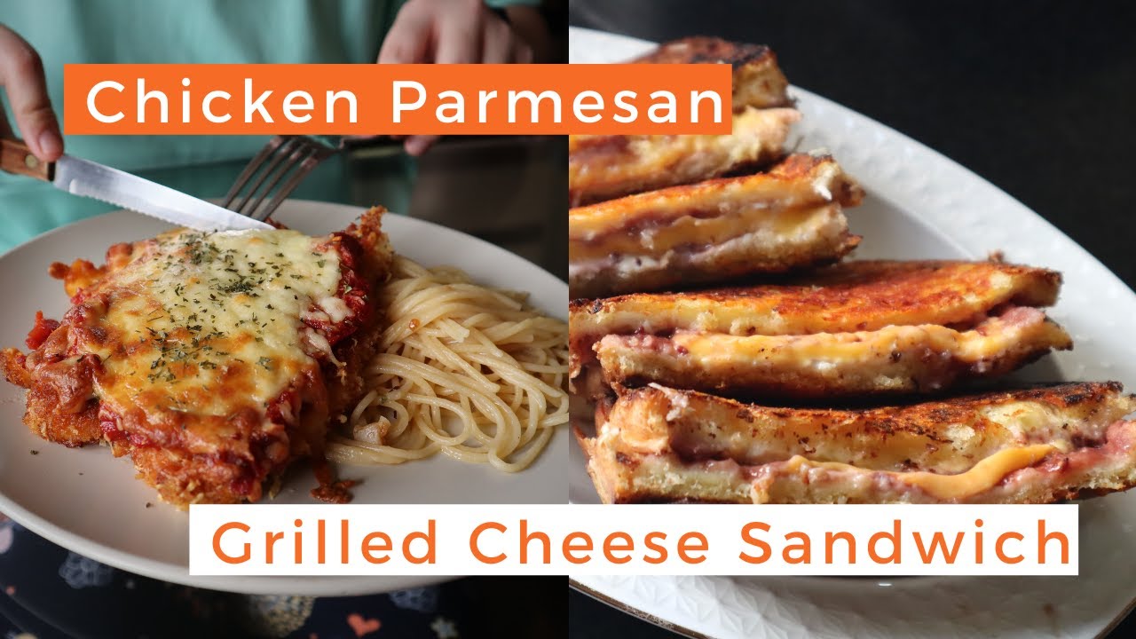 💯🍗 Delicious CHICKEN PARM + 🧀🧀 Parmesan-Crusted Grilled Cheese Sandwich ...