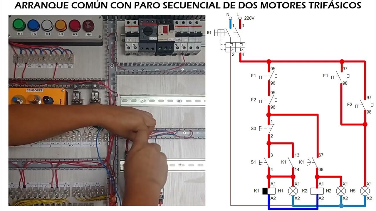 PRÁCTICA 1.4A Arranque Común con paro secuencial de dos motores trifásicos - YouTube
