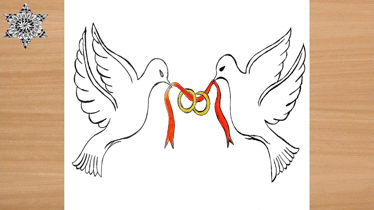 How To Draw Two Birds With Wedding Rings💍|| Easy Step By Step Tutorial ...