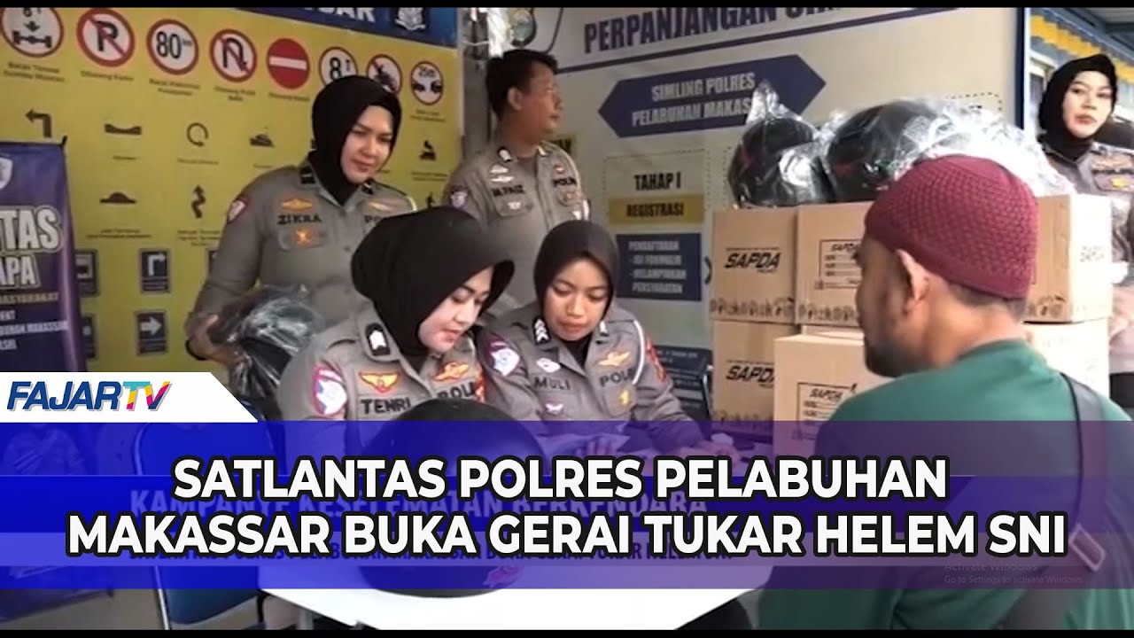SATLANTAS POLRES PELABUHAN MAKASSAR BUKA GERAI TUKAR HELEM SNI - YouTube