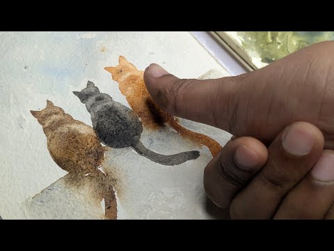 No Drawing Needed! Paint a Perfect Watercolor Cat Using Just Your Thumb Print 🐈‍⬛✨