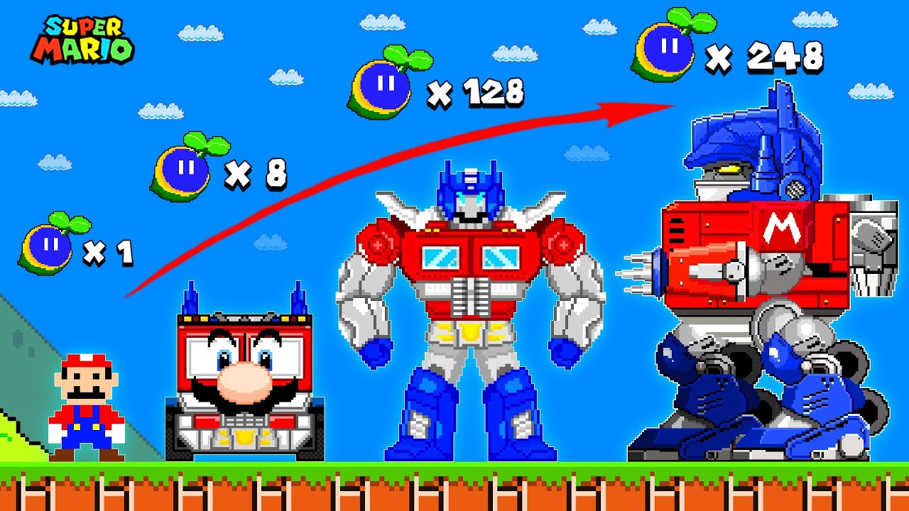 Super Mario Bros. But Every Seed evolves Mario into Robot TRANSFORMER ...