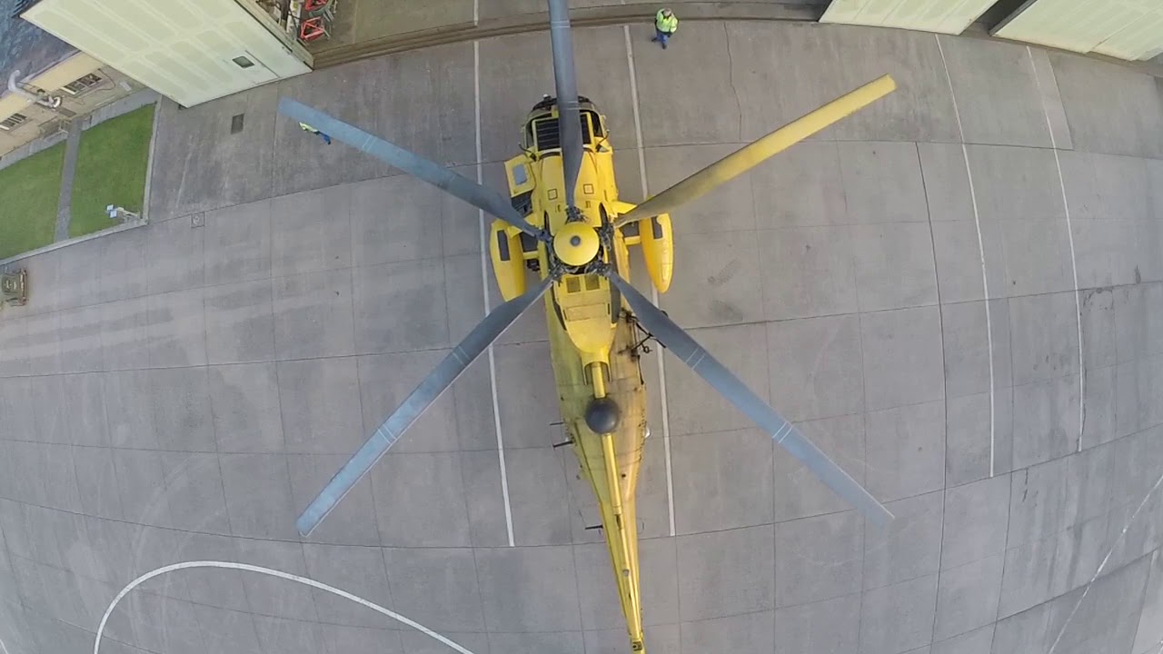 RAF SAR Sea King at A Flt 22 Sqn Chivenor on a misty morning tow out ...
