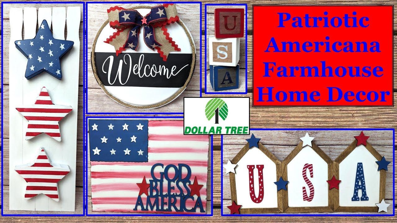 5 BRAND NEW EASY DOLLAR TREE PATRIOTIC AMERICANA FARMHOUSE HOME DEOR ...