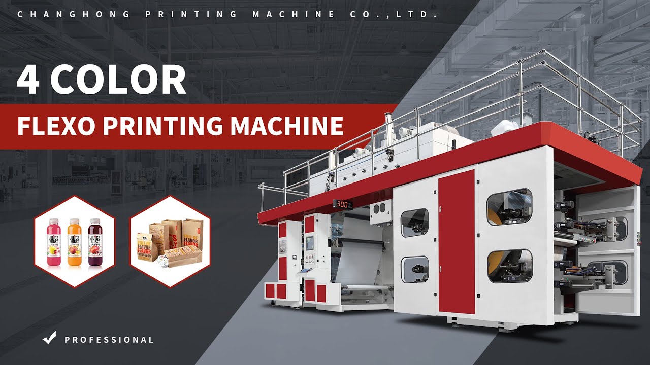 4 color Central drum impression roll to roll Felxographic press - YouTube