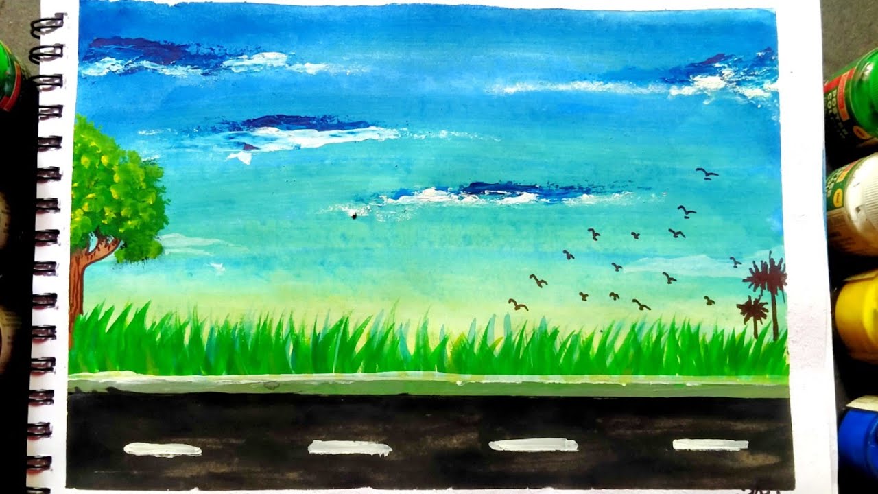 How to paint a road/ acrylic painting for beginners tutorial/easy ...