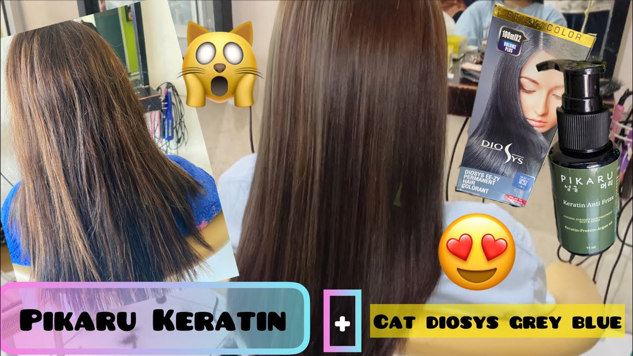 Tutorial Pikaru Keratin Anti Frizz | Mix Cat Diosys Grey Blue | Step by ...