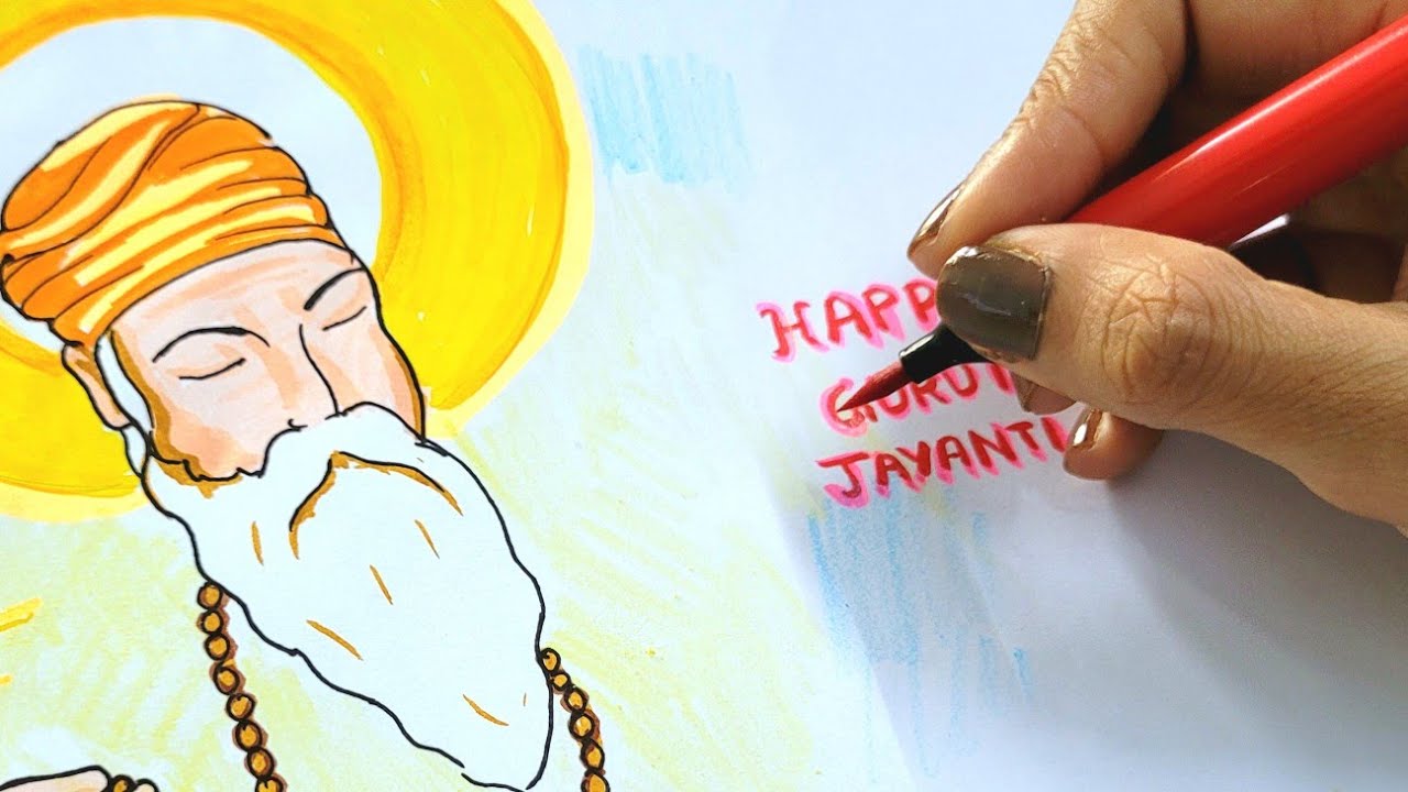 Guru Nanak Jayanti special Drawing easy | How to draw Guru Nanak Dev ji ...