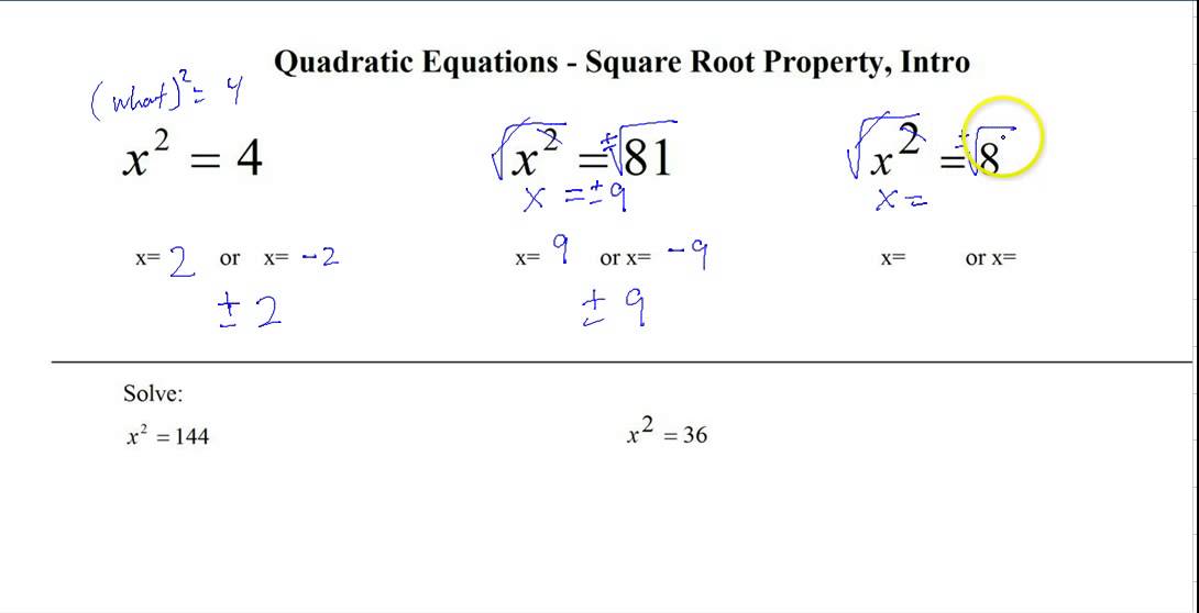 Quadratic Equations Square Root Property Part I YouTube quadratic-equations-square-root-property-part-i-youtube