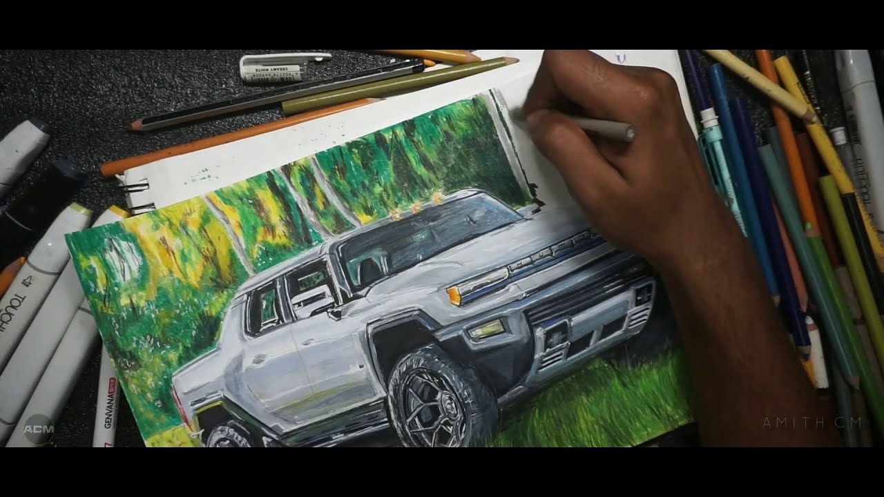 Drawing GMC Hummer EV | Timelapse - YouTube
