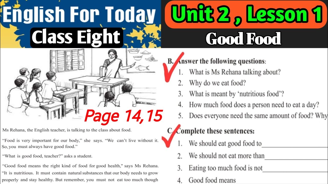 Class 8 english unit 2 lesson 1 2026 | Class eight english page 14 15 ...