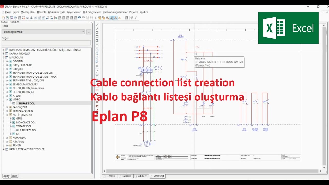 Cable connection list creation, Eplan P8 kablo bağlantı listesi ...