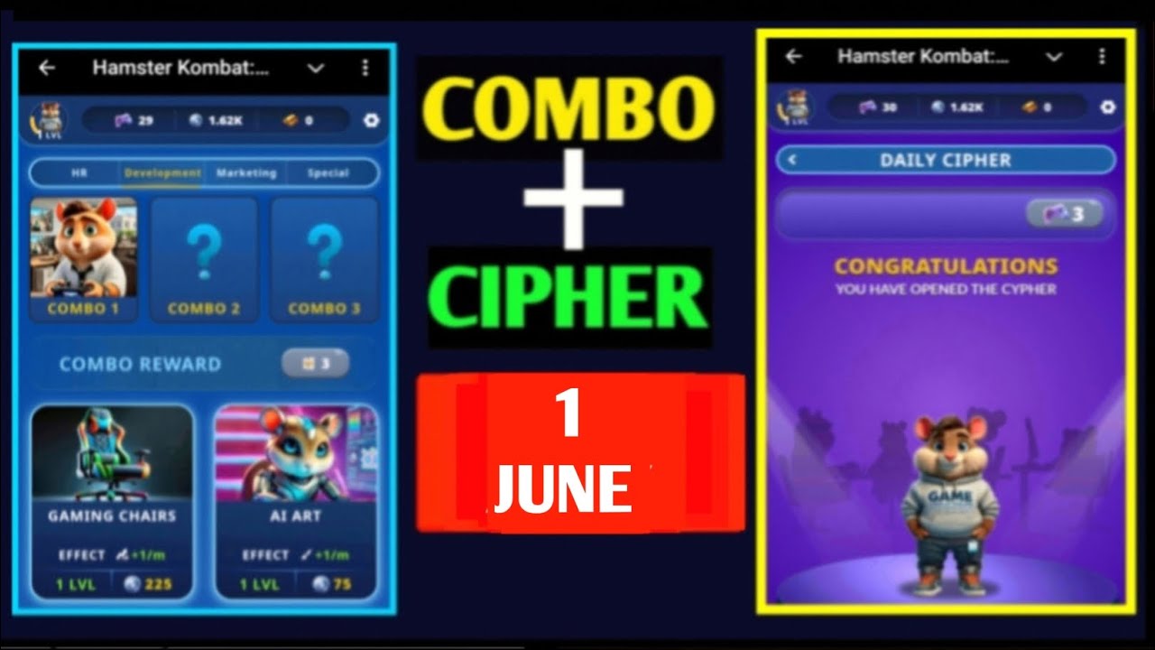Hamster Daily Cipher & Combo 1-2 June | Hamster Daily Code | 1 June ...