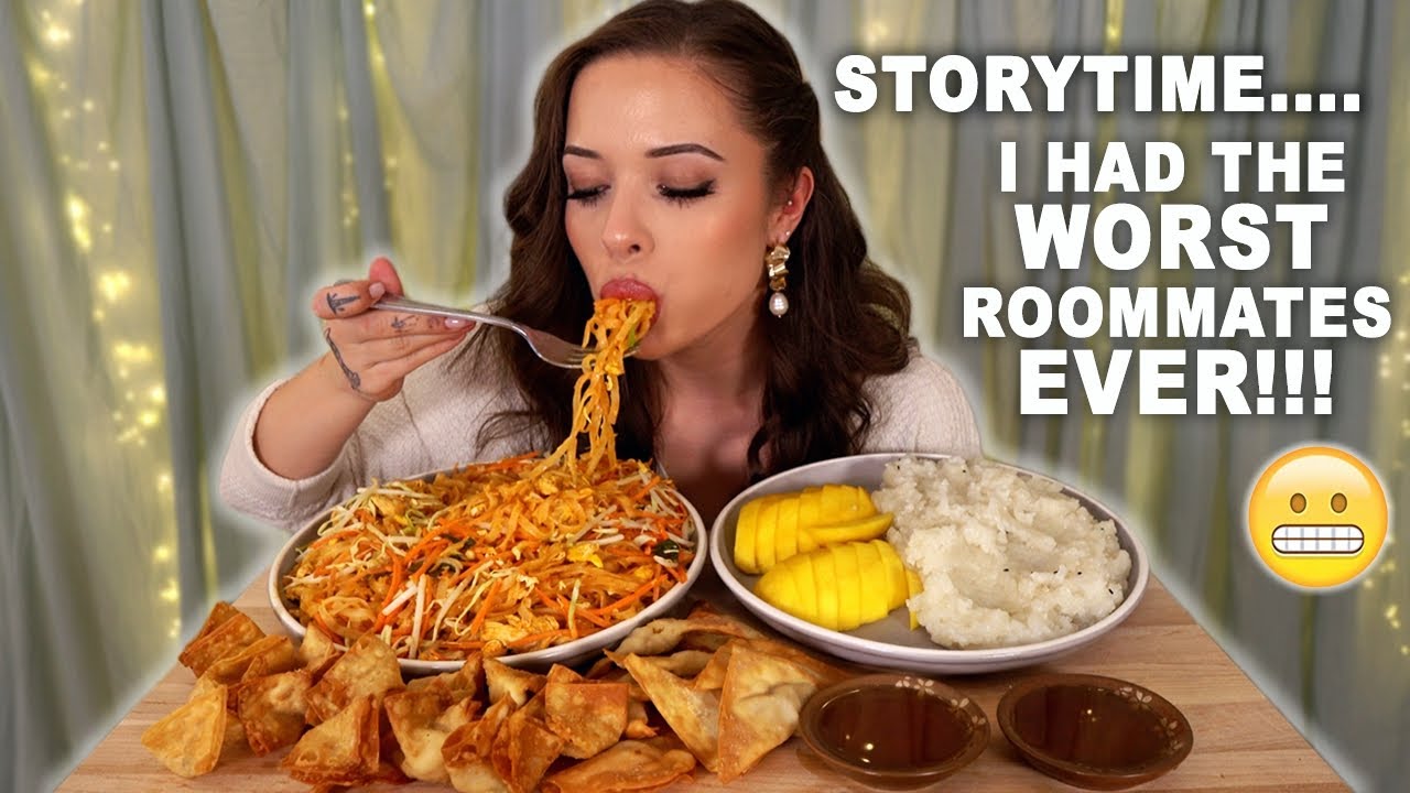 Pad Thai, Mango Sticky Rice, Fried Wontons MUKBANG - YouTube