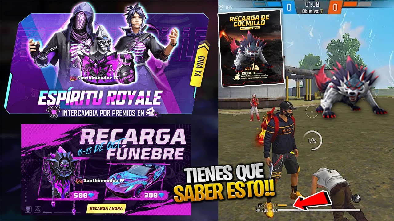 NUEVOS EVENTOS de FREE FIRE ESPIRITU ROYALE, RECARGA FUNEBRE y NUEVA ...