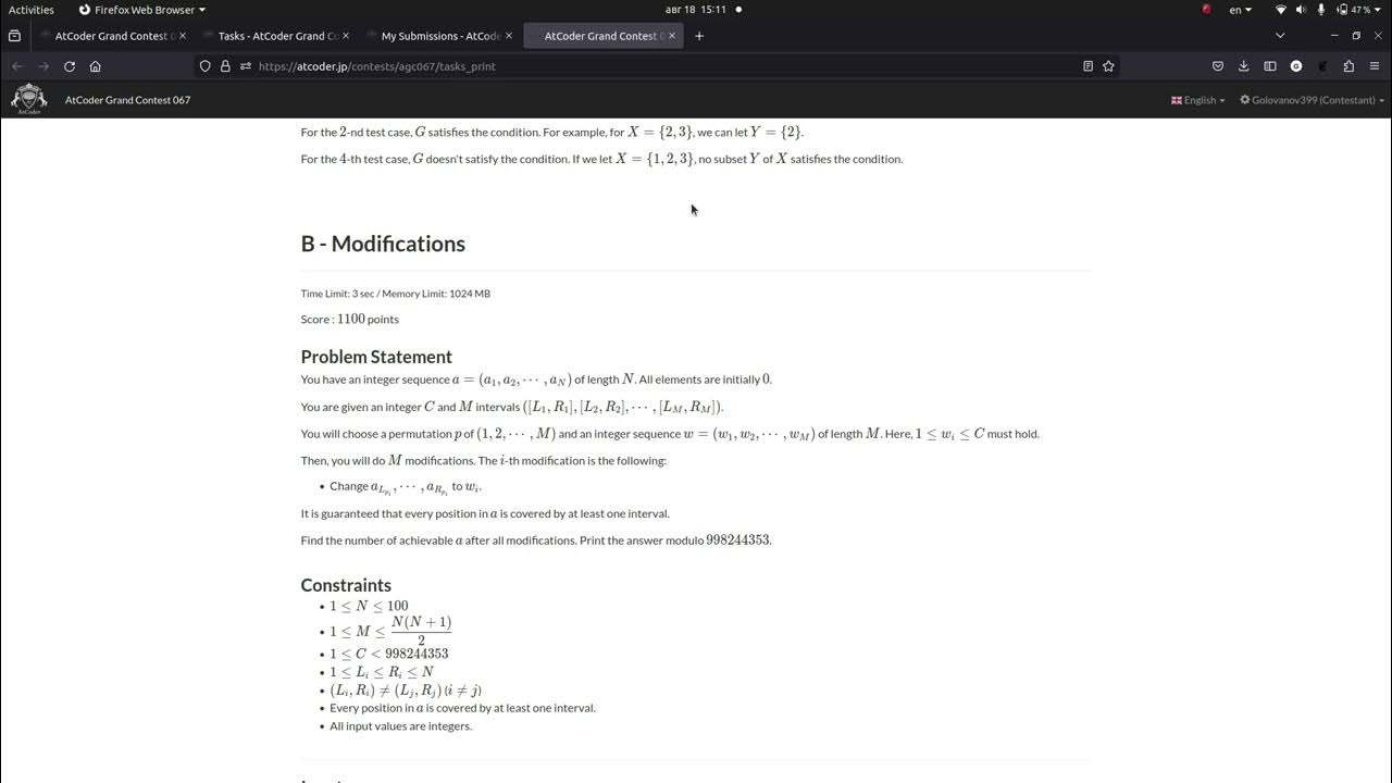 Atcoder Grand Contest 067 screencast - YouTube
