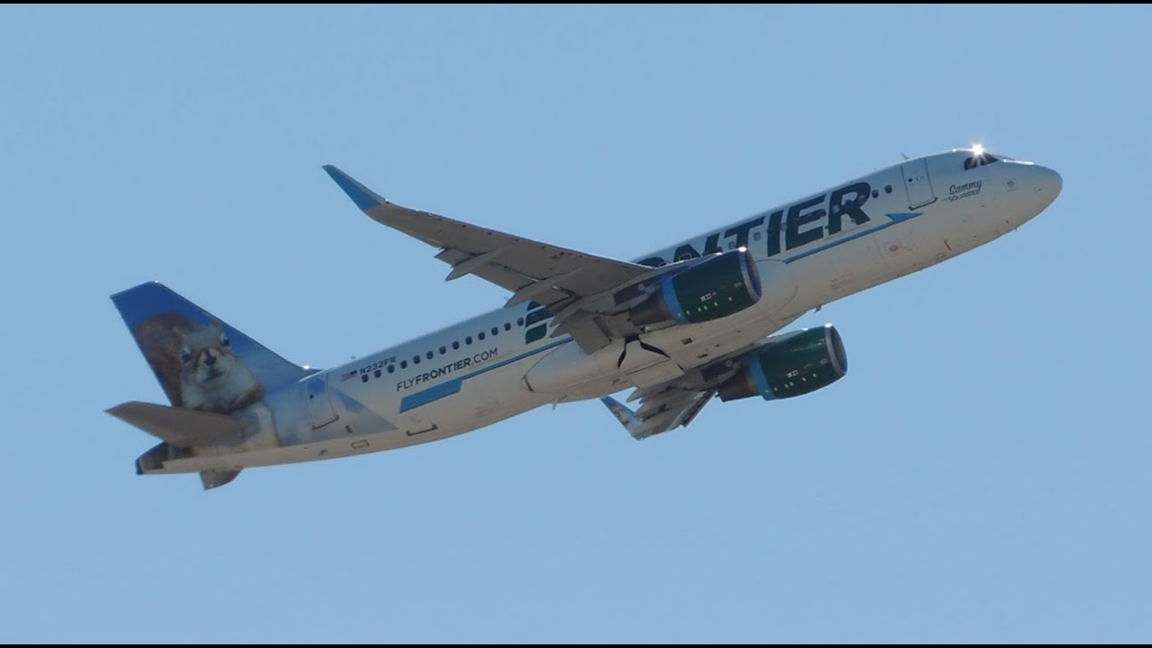 Frontier Airlines Airbus A320-214 [N232FR] takeoff from IAH - YouTube