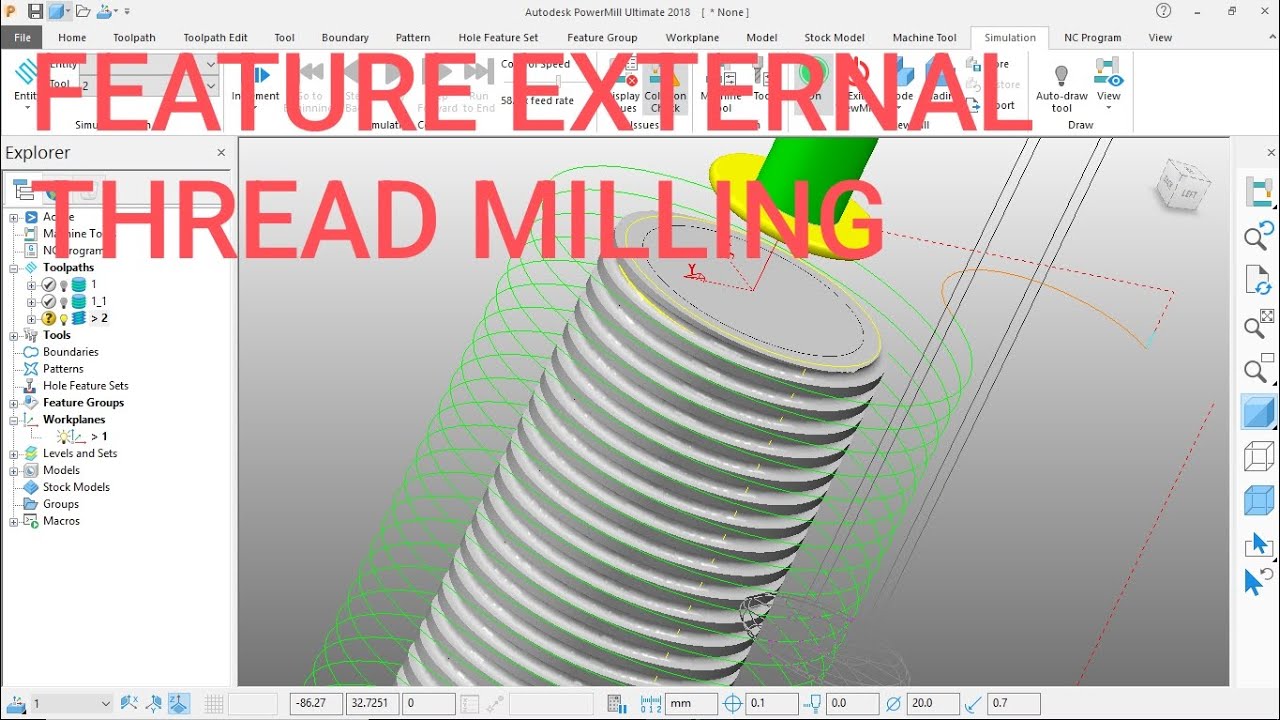 FEATURE EXTERNAL THREAD MILLING IN POWER MILL - YouTube