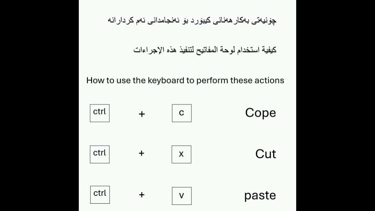 #shortkey #keyboard #cope #paste #cut بەکارهێنانی کیبۆرد بۆ ئەنجامدانی ئەم کردارانە cope paste ...